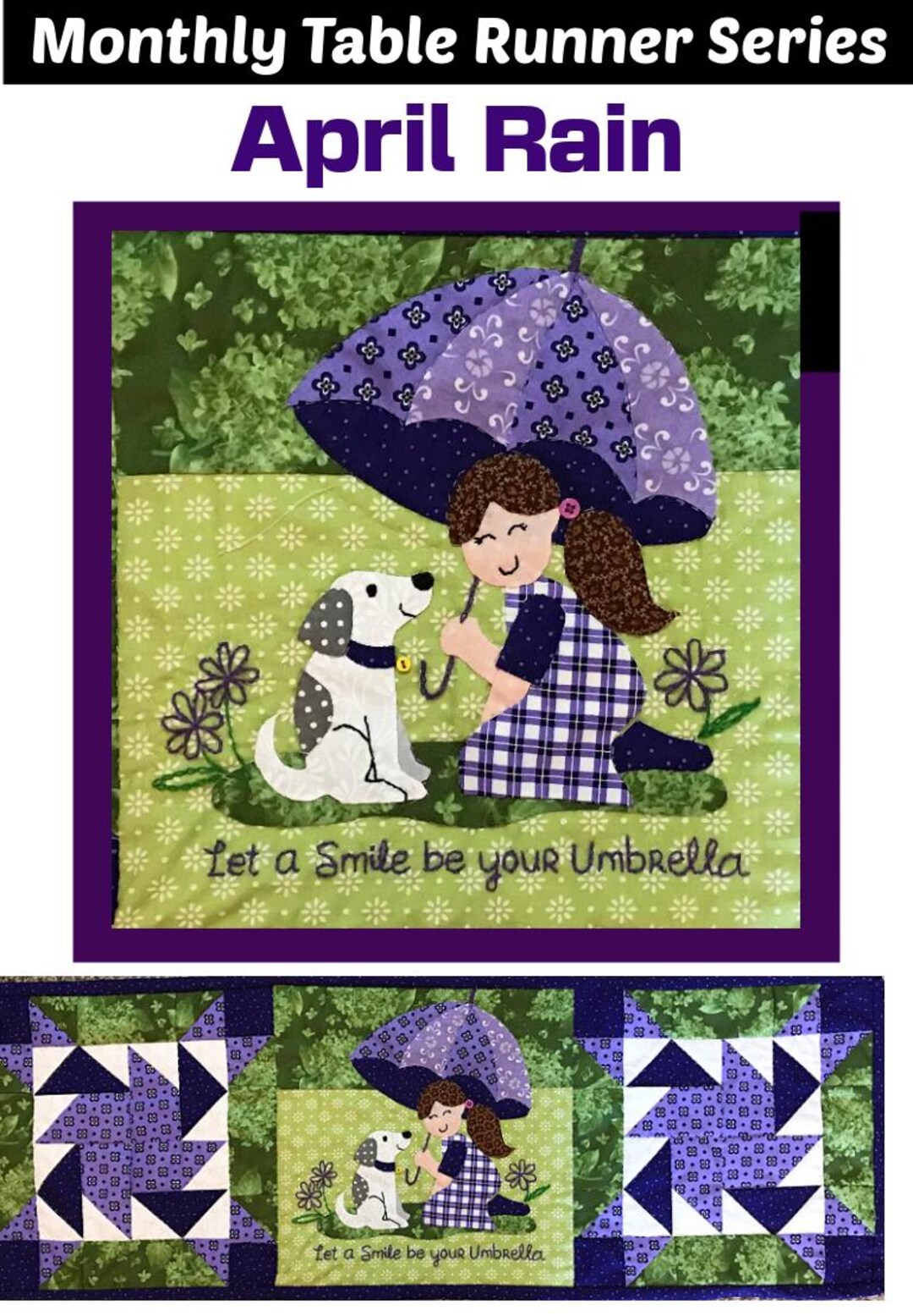 April Rain, Table Runner Pattern, Umbrella, Showers, Digital Pattern ...
