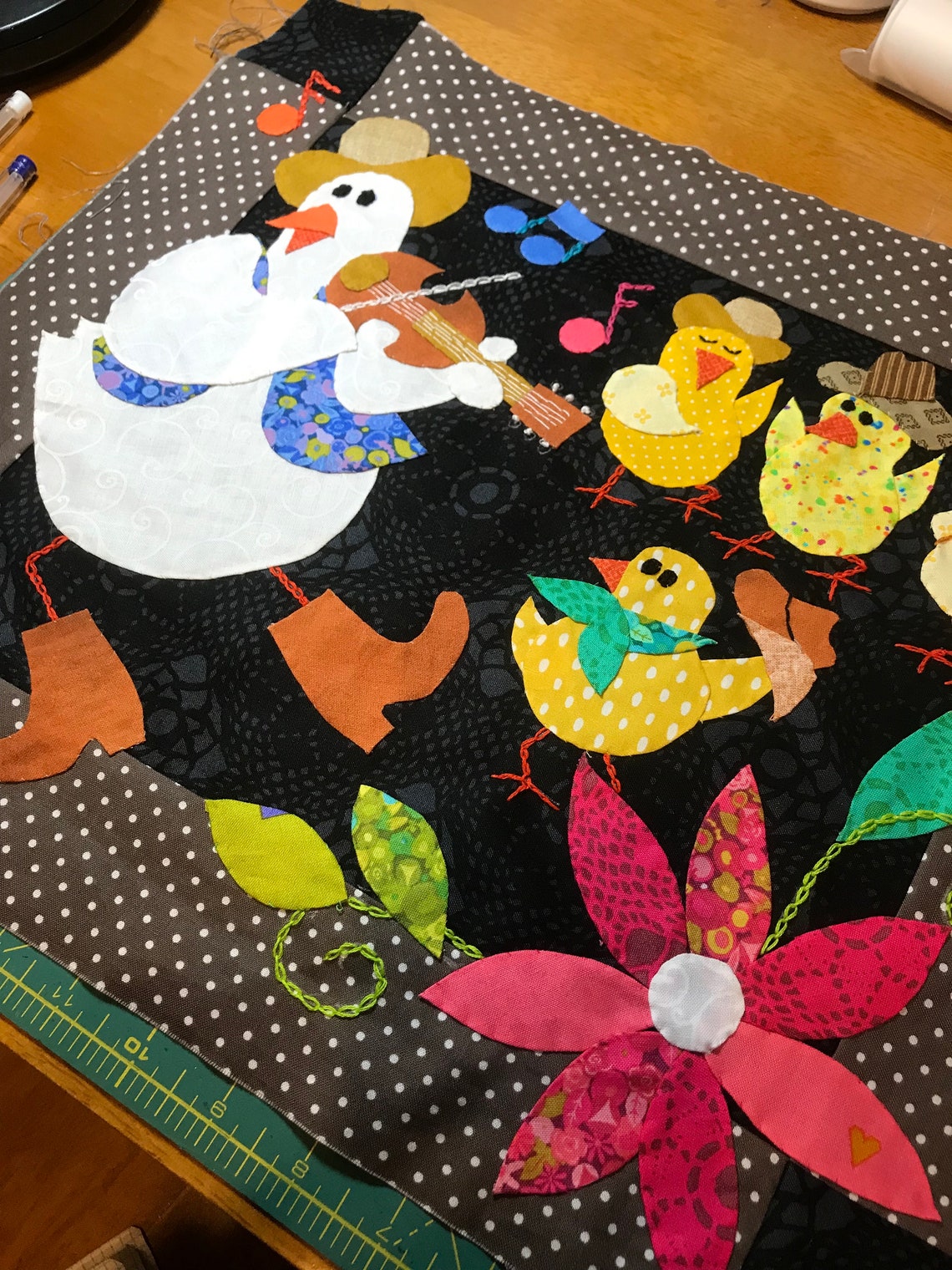 Barnyard Boogie Quilt Block 4 Pattern, Chickens With Fiddle (PDF ...