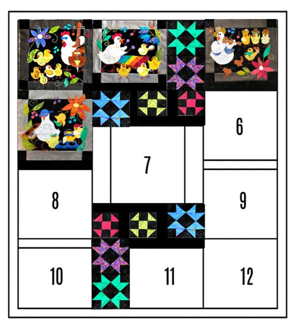 Barnyard Boogie Quilt Block Pattern, Chickens With Musical Instruments ...