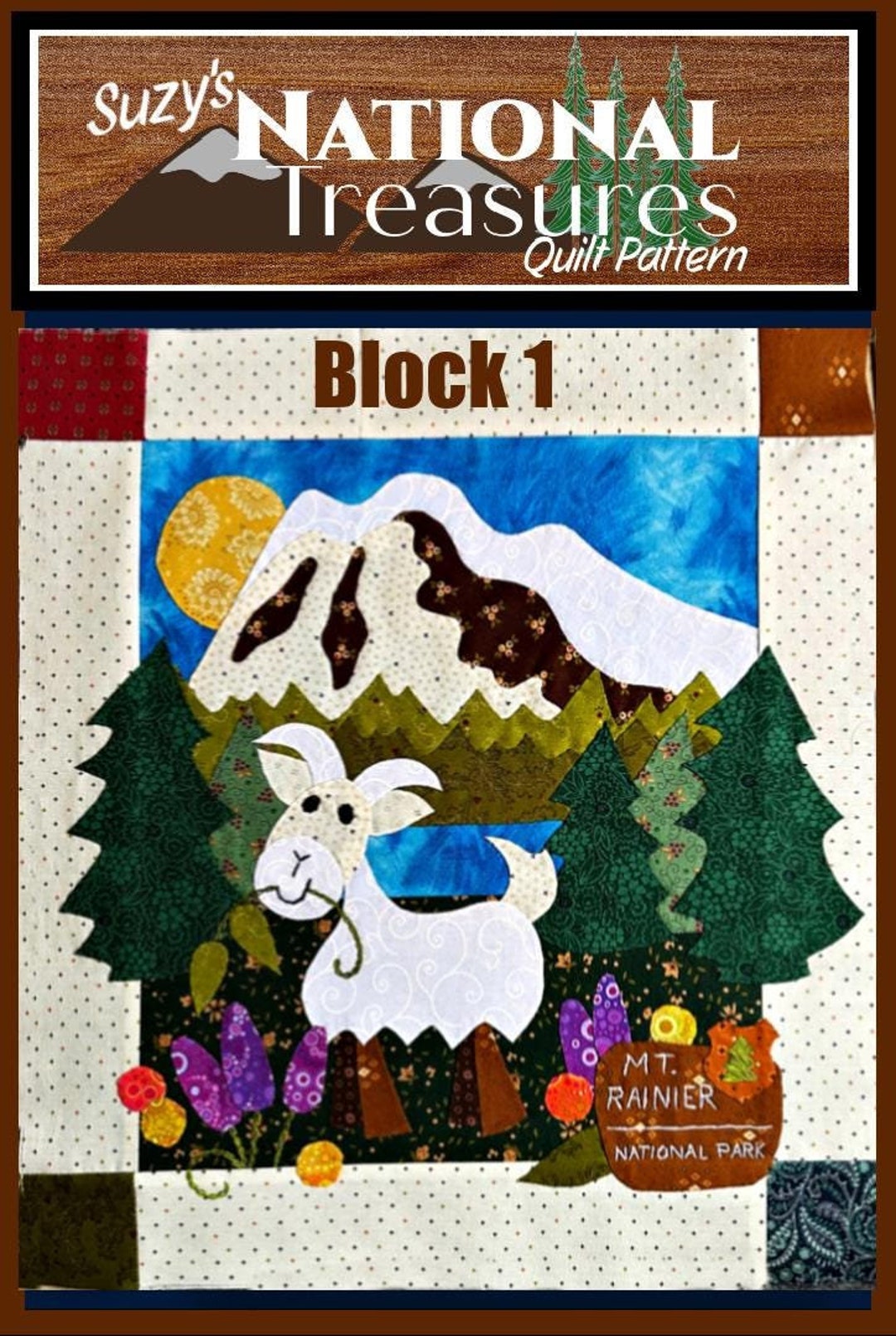 National Treasures Block 1, Mt. Rainier, Sew Along, Quilt Pattern, Pattern, National Parks. Goat ...