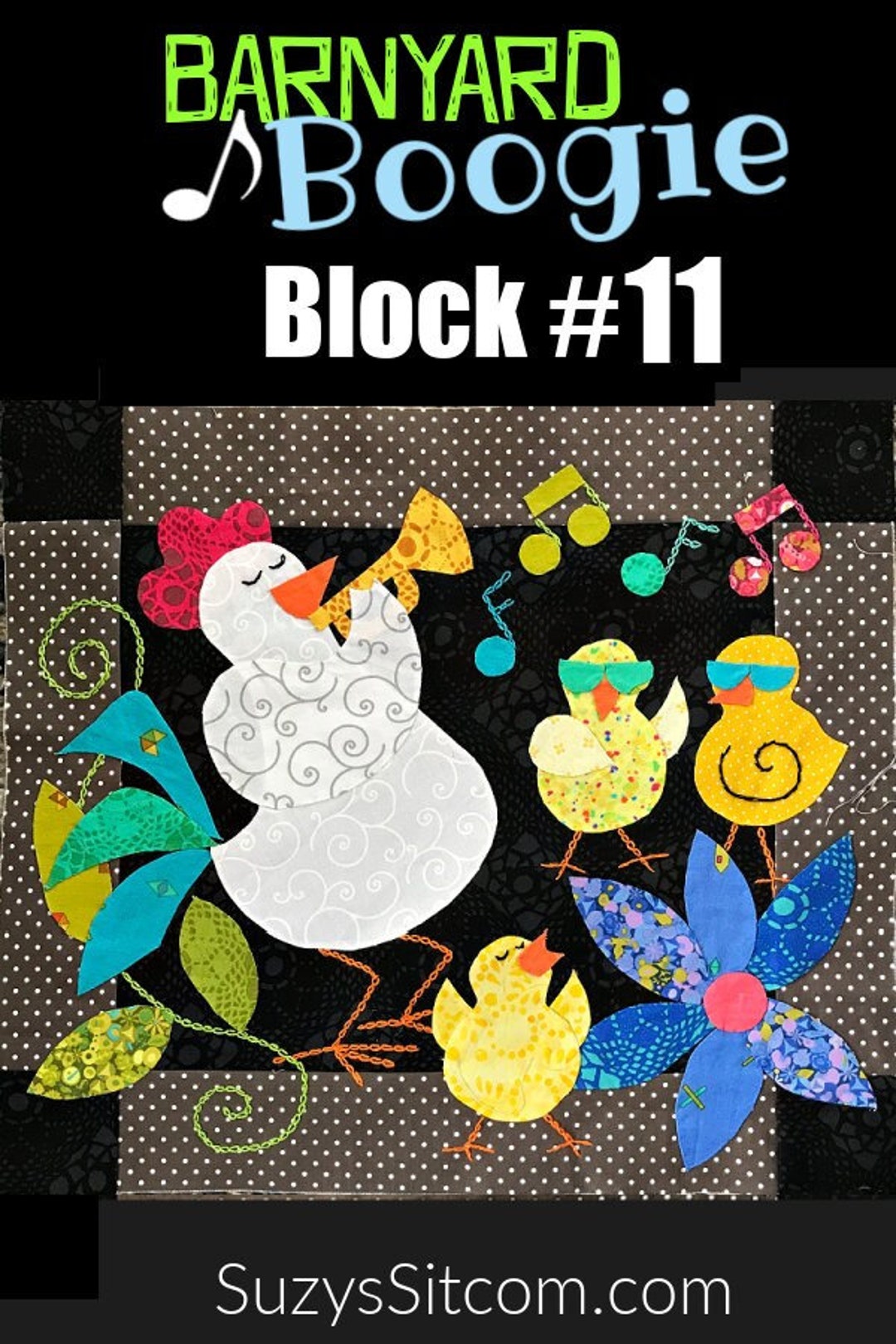Barnyard Boogie Quilt Block Pattern, Rooster With Trumpet (PDF Pattern ...