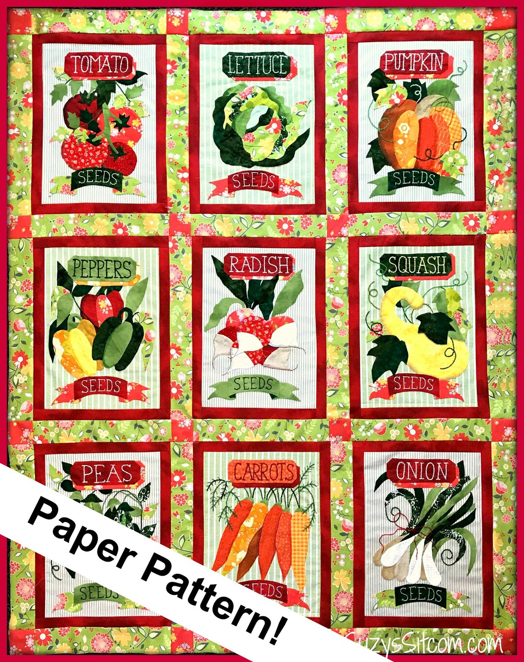 Quilt Pattern, Pattern, Grandma's Garden, Vintage, Vegetables, Applique ...