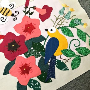 Tweet as Honey Quilt Block Pattern, Birds, Bees, Flowers (PDF Pattern ...