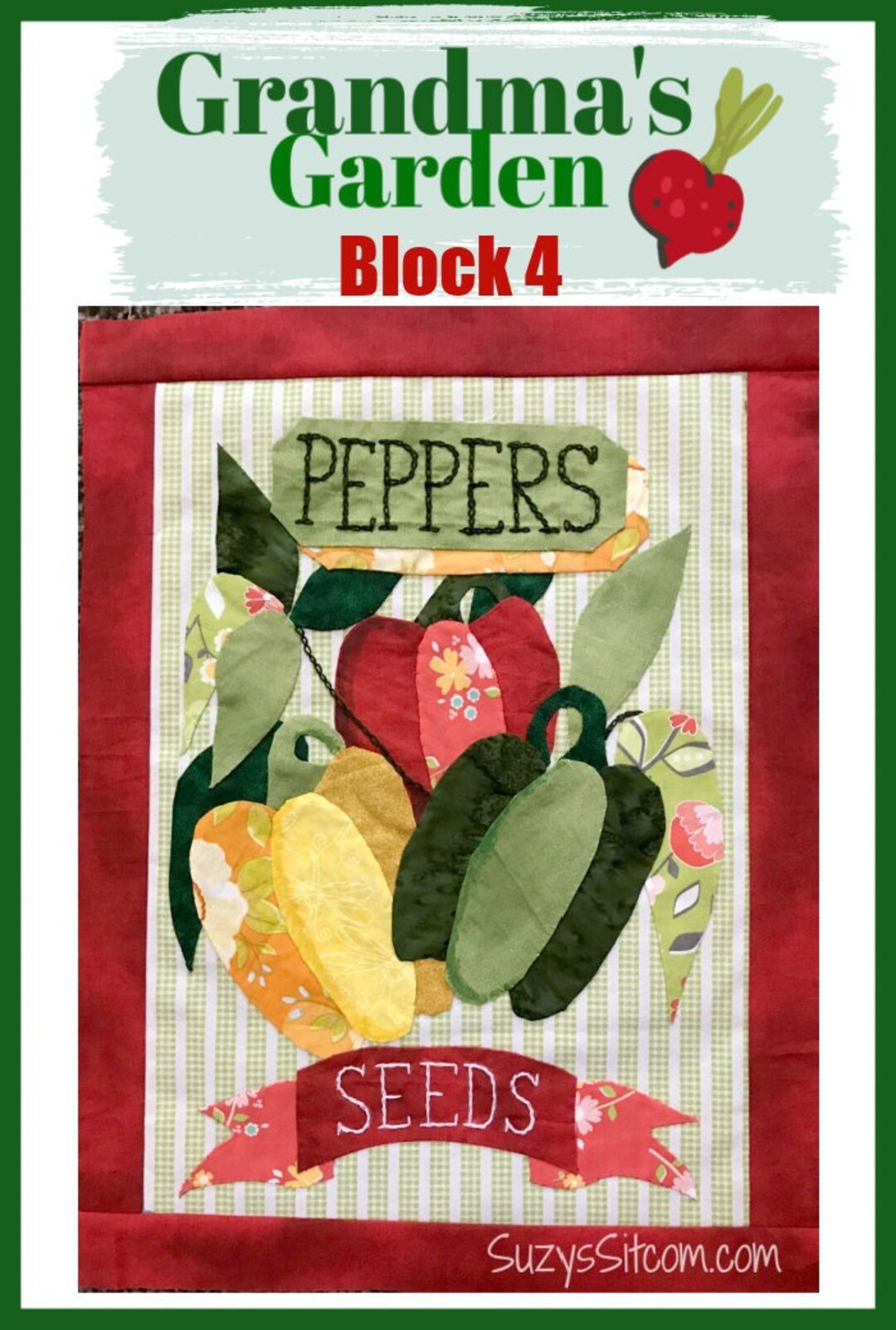 Quilt Block Pattern, Digital Pattern, Print at Home Pattern, Peppers ...