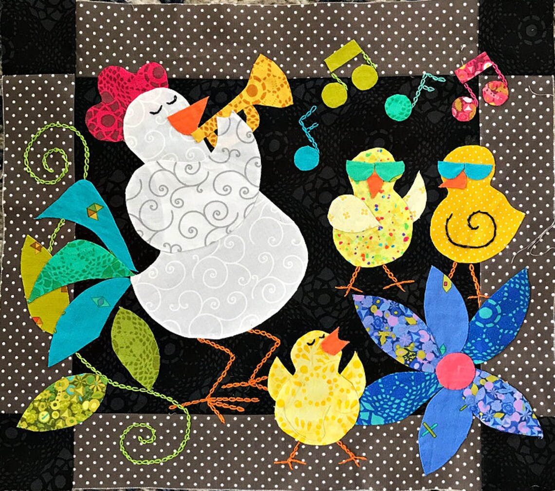 Barnyard Boogie Quilt Block Pattern, Rooster With Trumpet (PDF Pattern ...