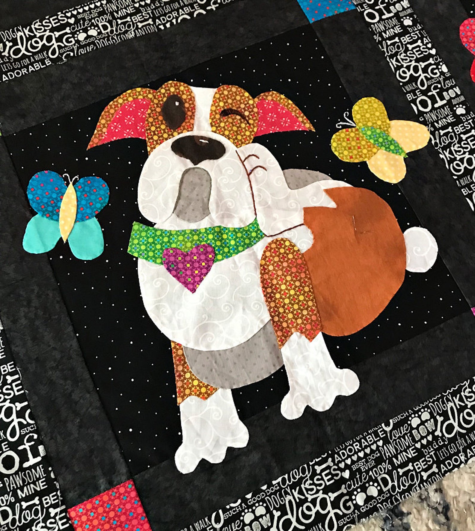 Happy Tails Dog Applique Quilt Block Pattern, Embroidery (PDF Pattern ...
