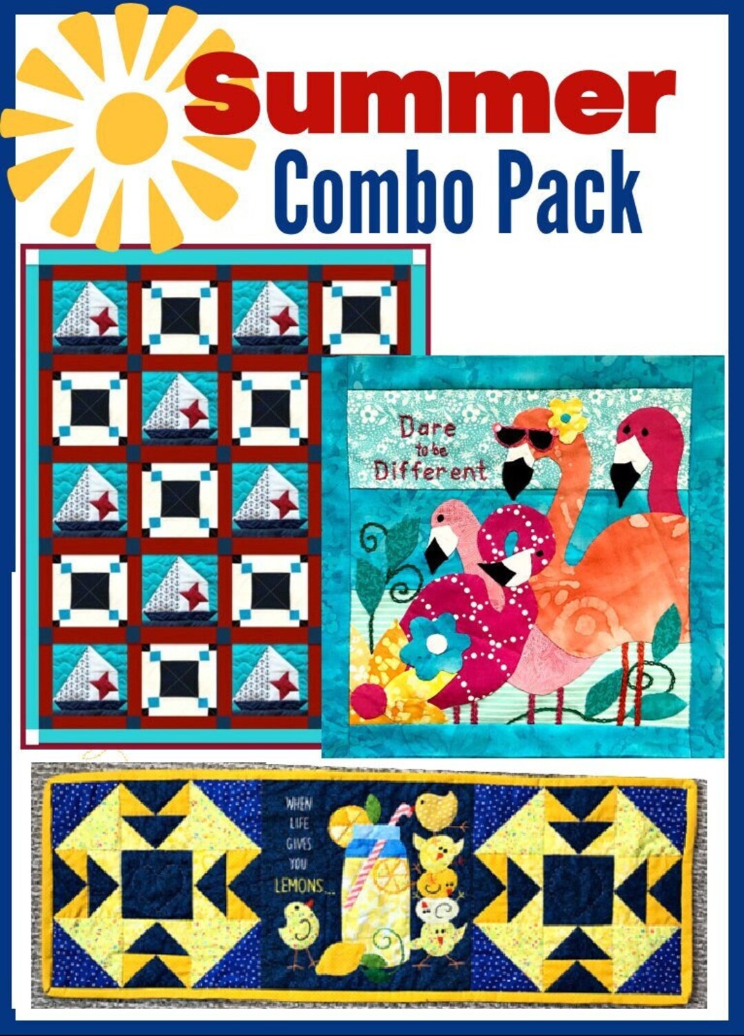 Summer Quilting Patterns Combo Pack, Lemonade, Sailboats, Flamingos ...