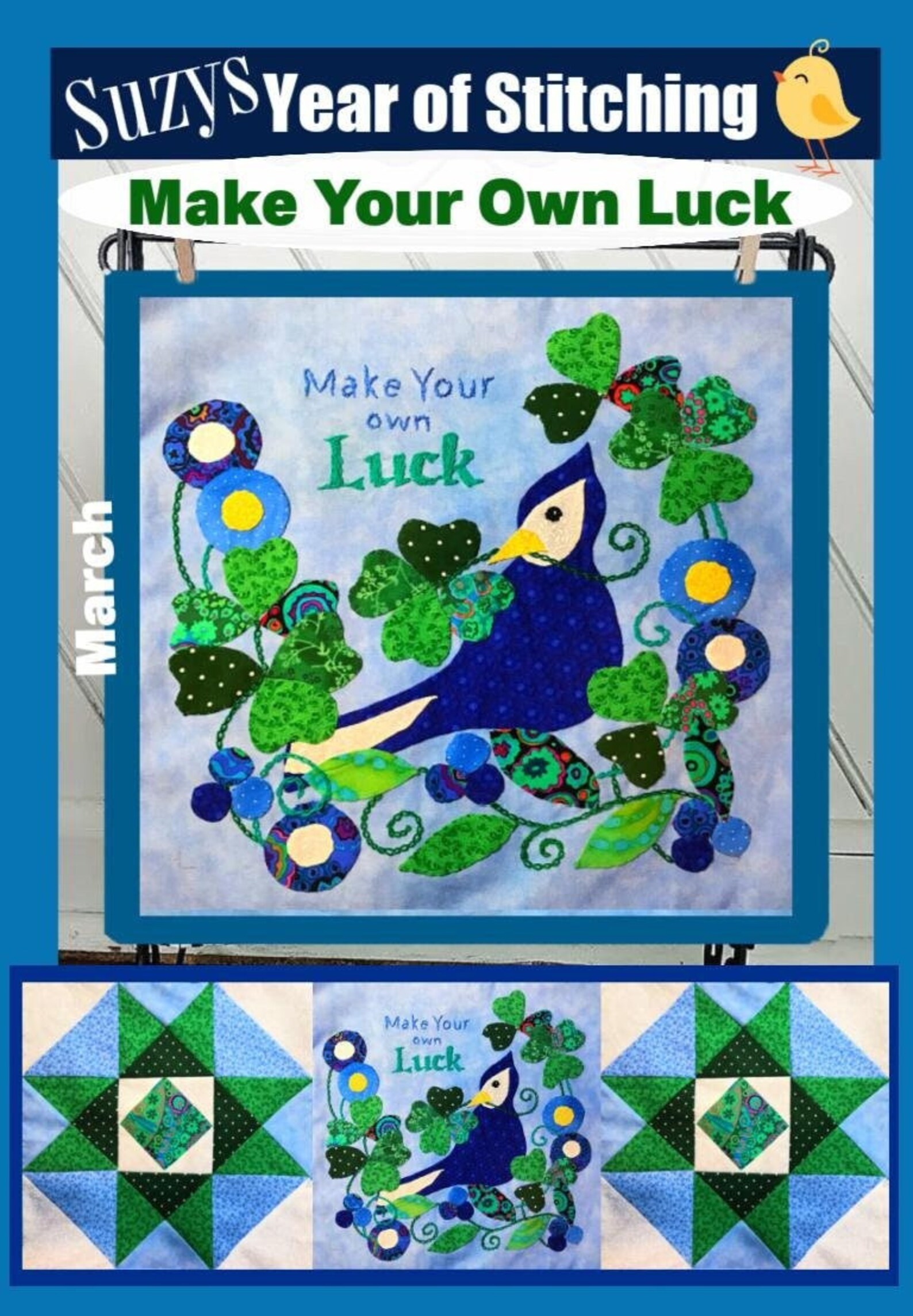 March Clover Quilt Pattern, Blue Jay Applique (PDF Pattern) - Etsy