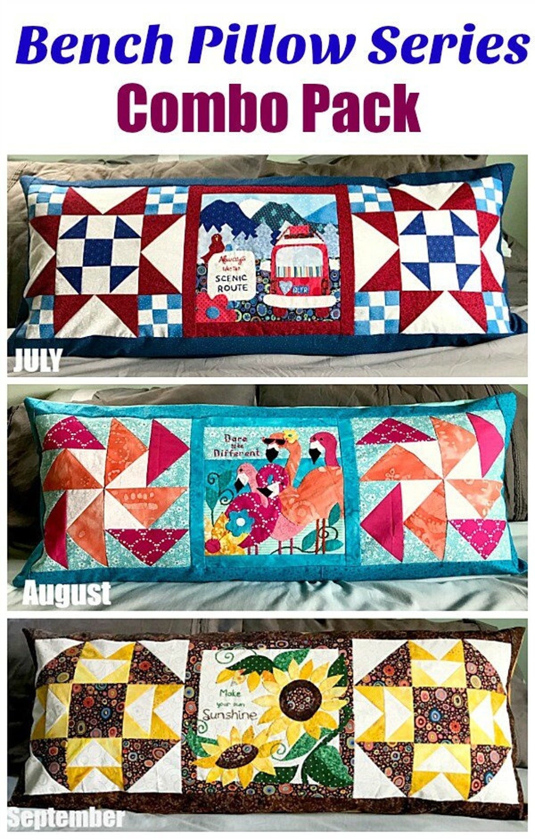 Combo Pack, Bench Pillow Pattern, Quilt Block Pattern, Digital Pattern ...