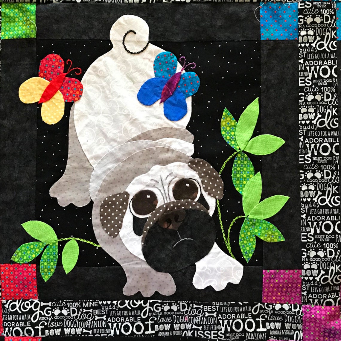 Happy Tails Dog Quilt Block Pattern, Applique Embroidery (paper Pattern ...