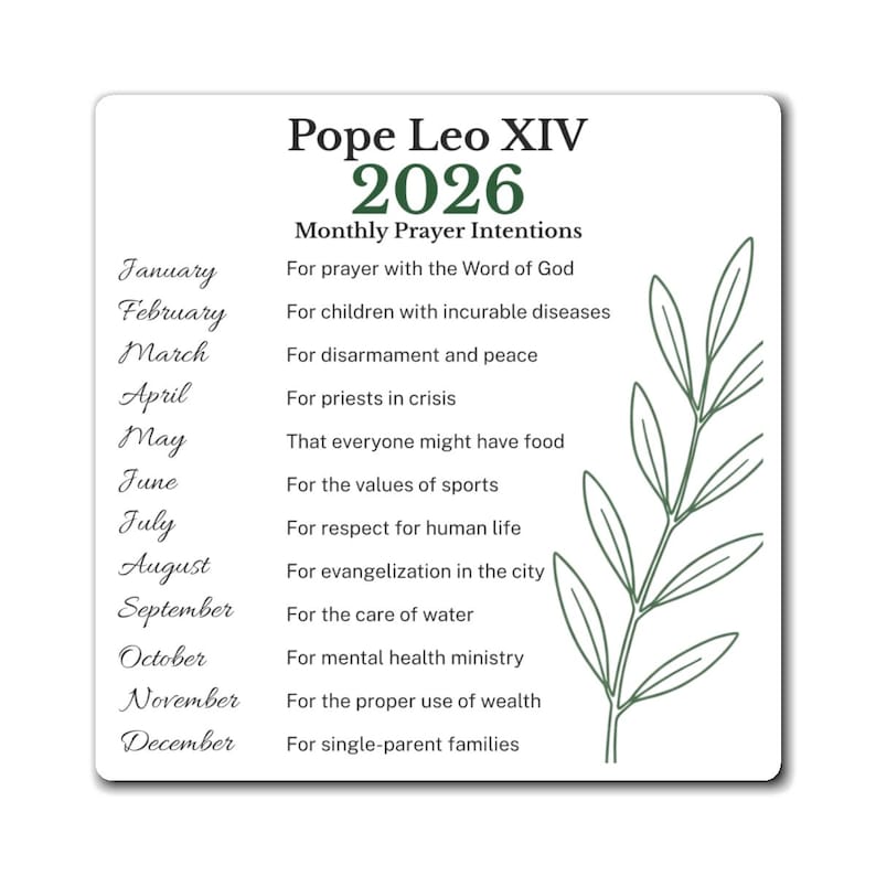 Pope Leo XIV 2026 Monthly Prayer Intentions Magnet | Christian Prayer ...
