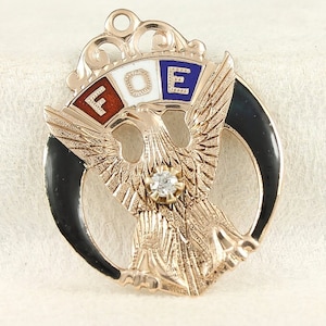 Fraternal Order of Eagles (FOE) Antique 10K & Diamond - Pendant Charm ...