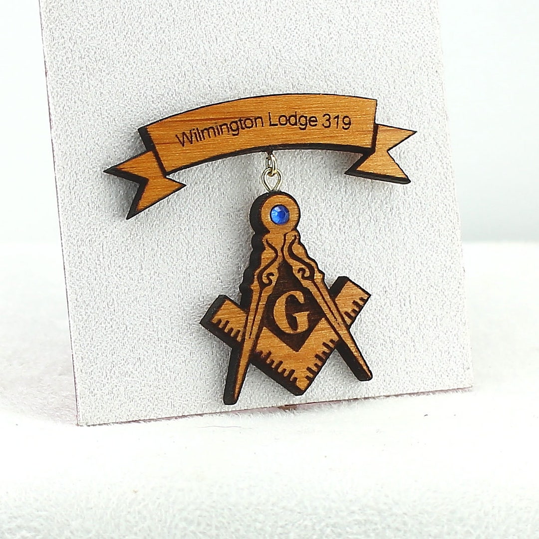 Masonic Wooden Button / Pin With Jewel - Etsy