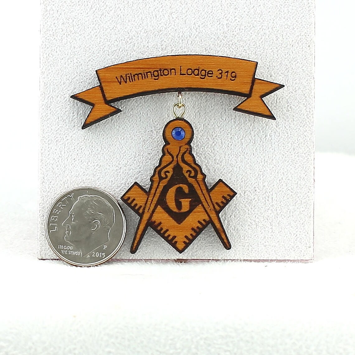 Masonic Wooden Button / Pin With Jewel - Etsy
