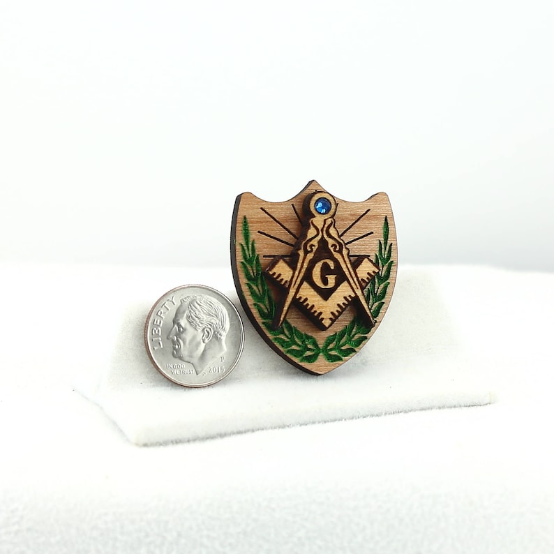 Masonic Pin Shield With Jewel Engraved Wood | Etsy
