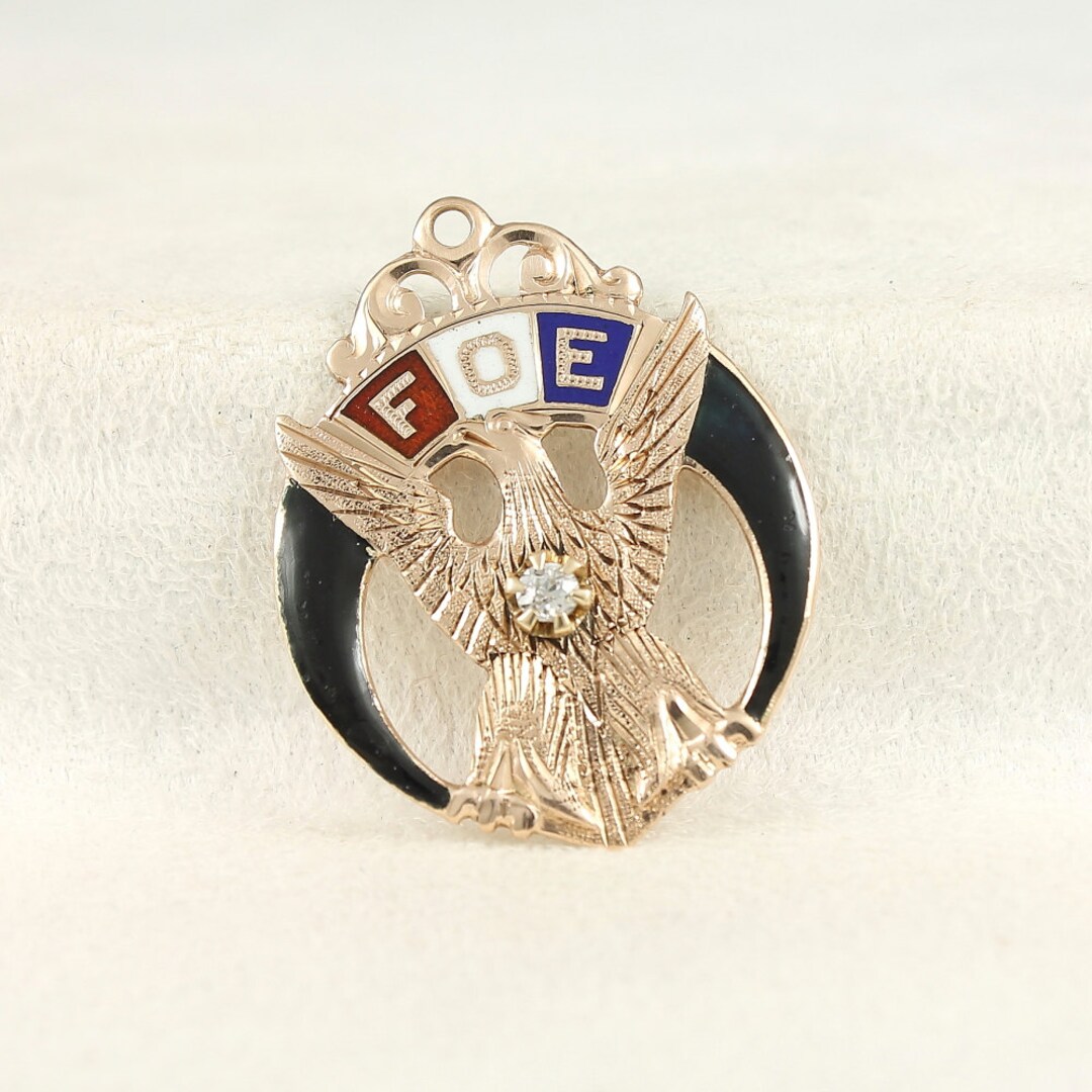 Fraternal Order of Eagles FOE Antique 10K & Diamond Pendant Charm Fob ...