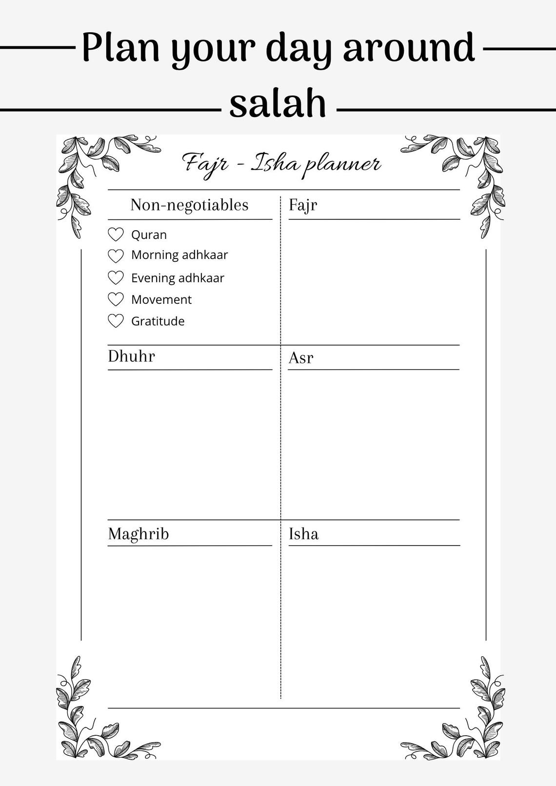 Printable Fajr - Isha Planner Sheet - Plan Your Day Around Salah - Etsy