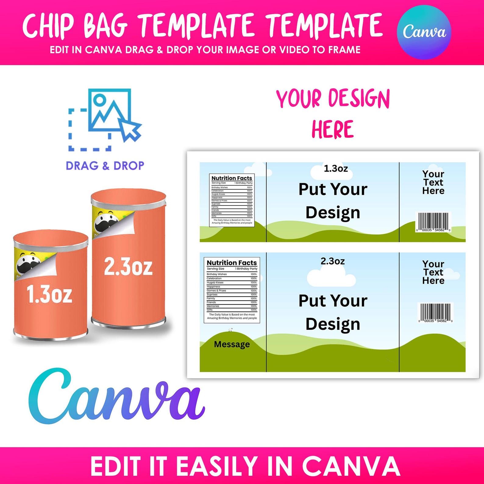 Pringles Can Label Template: Drag & Drop Canva Design (digital Download ...