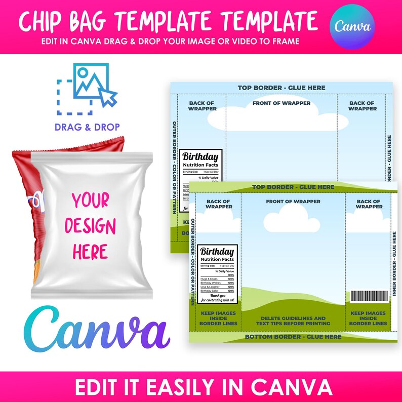 Chip Bag Template, Chip Bag Label, Chip Bag Editable, Printable Party ...