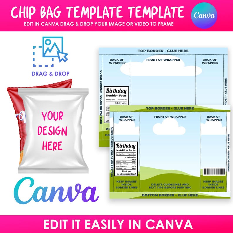 Editable Chip Bag Template: DIY Party Favor, Printable Label (canva ...