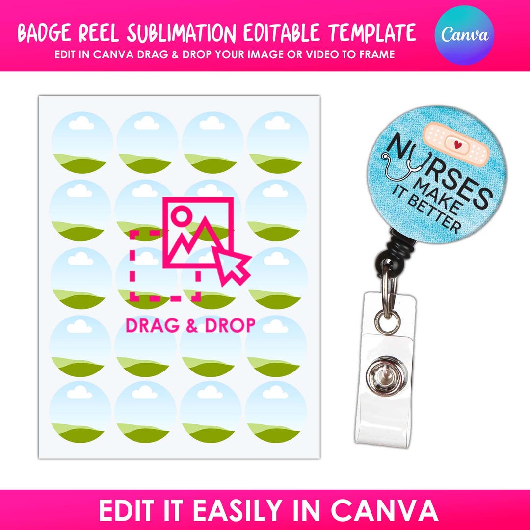 Badge Reel Sublimation Template: Editable Canva Design (digital ...