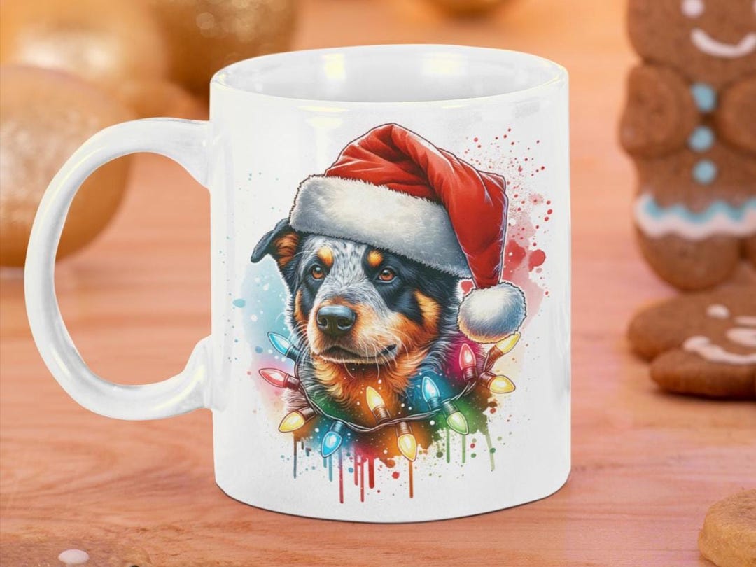 Christmas Dog Mug With Santa Hat Lights Design, Holiday Coffee Cup - Etsy
