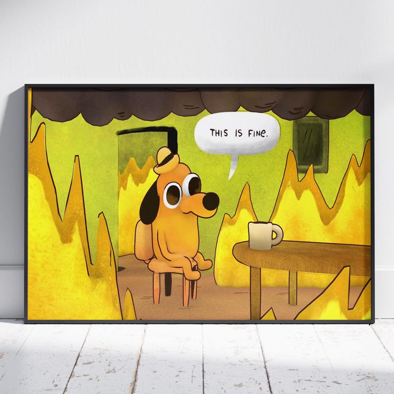 This is Fine Meme Poster | Dog in Fire Meme Wall Art | Unframed Canvas ...