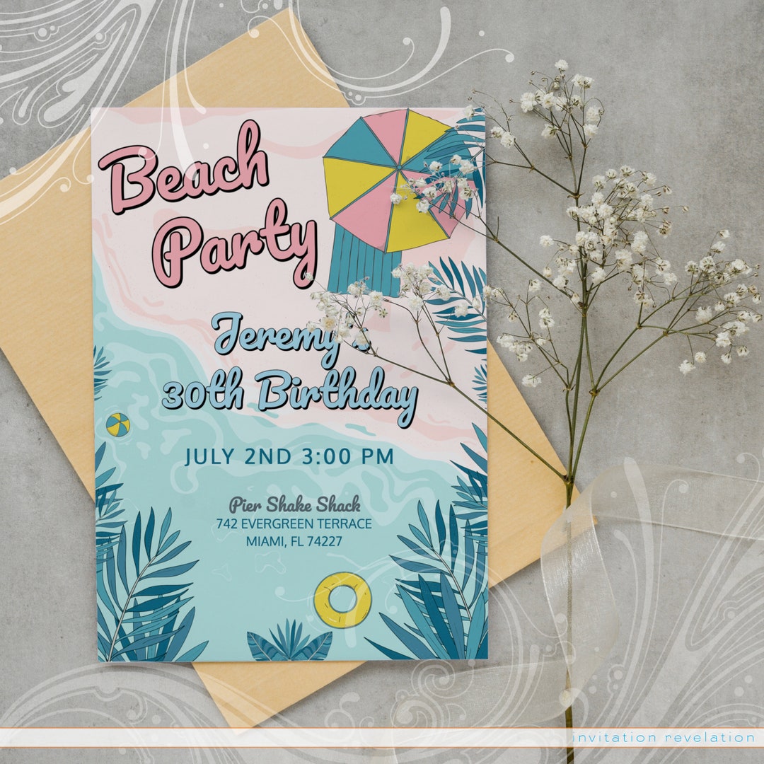Beach Party Invite, Ocean Theme Birthday, Sand Invite, Luau Invitation ...