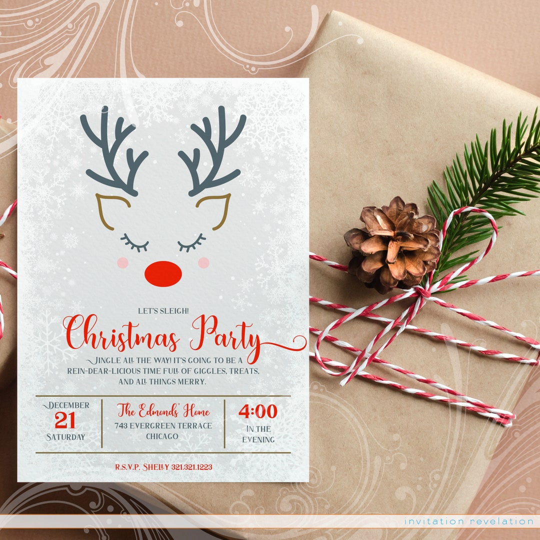 Rudolph the Red Nose Reindeer Invite, Winter Invite, Holiday Party ...