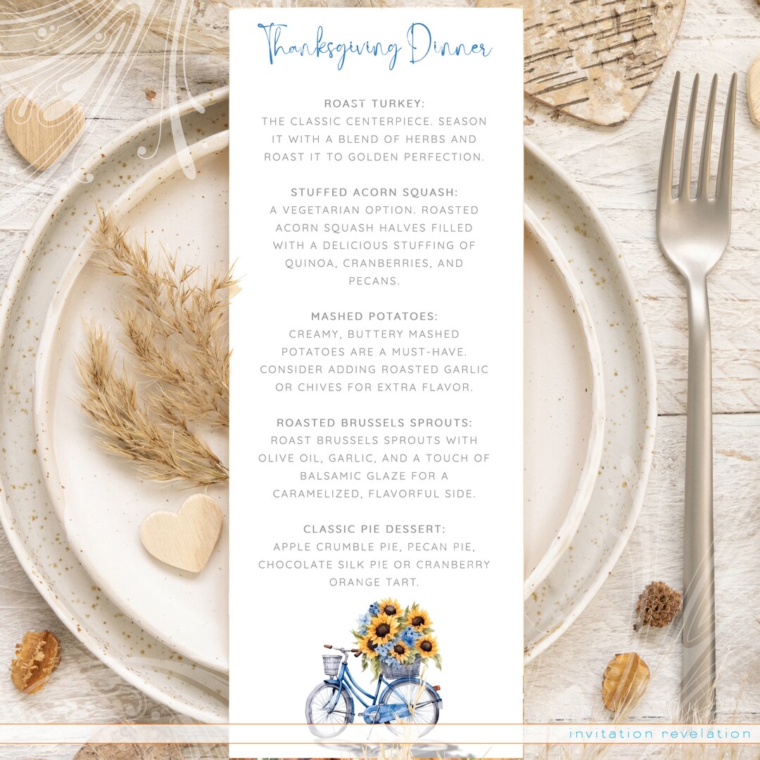 Vintage Bicycle Menu, Garden Menu, Autumn Harvest Menu, Thanksgiving ...