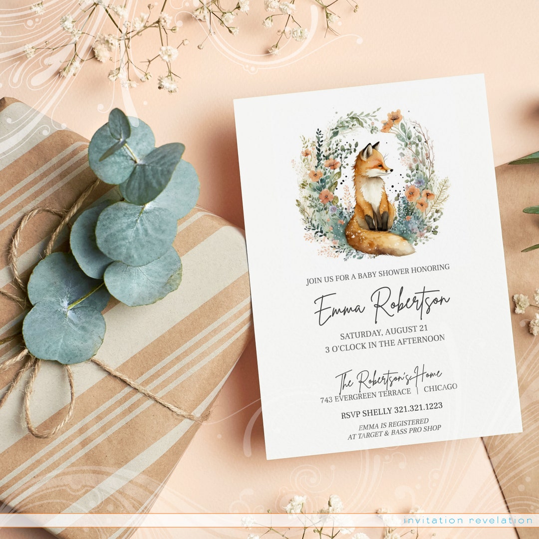 Fox Baby Shower Invite, Woods Theme Baby Shower, Printable Invite ...