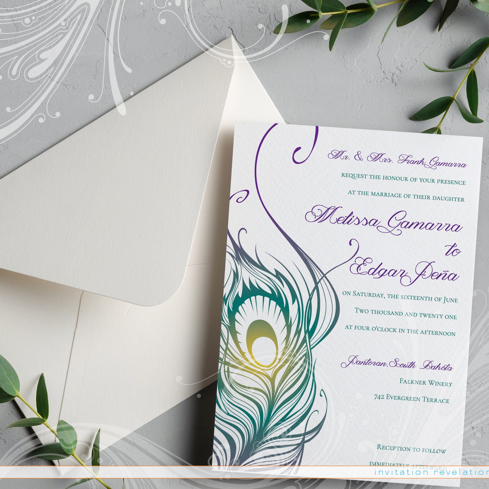 Peacock Feather Wedding Invite, Feather Invitation, Peacock Wedding ...