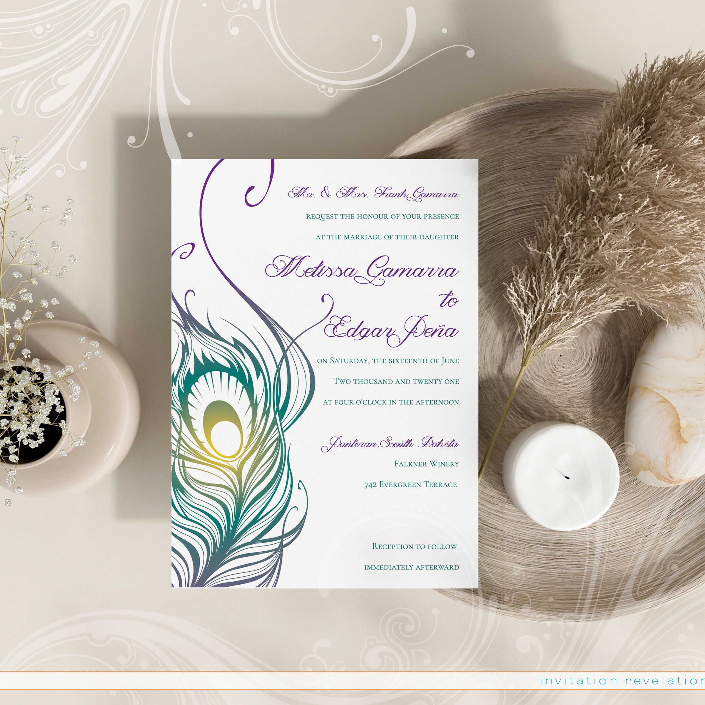 Peacock Feather Invitation Template