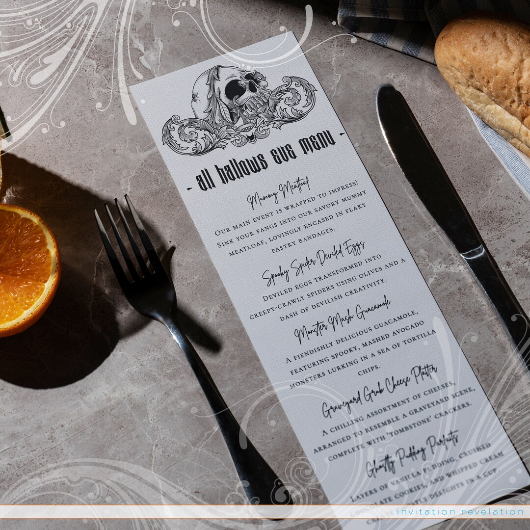 Vintage Skull Menu, Halloween Menu, Halloween Party Menu, Halloween ...