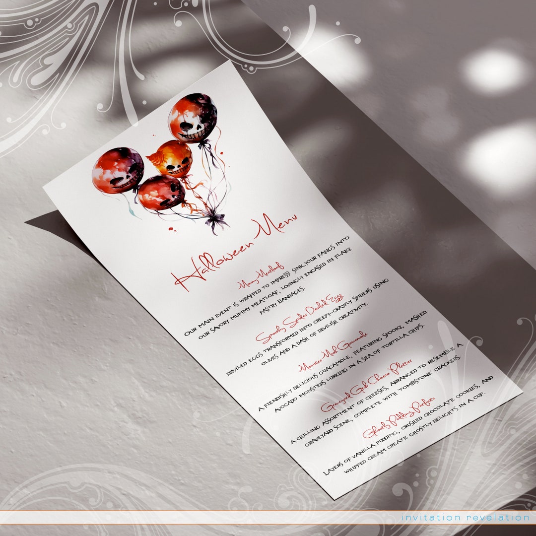 Halloween Balloons Menu, Scary Menu, It Menu, Halloween Menu, Halloween ...