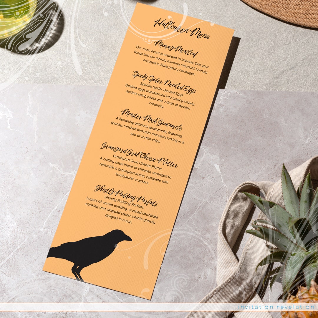 Crow Menu, Halloween Menu, Costume Party Menu, Nevermore Menu ...