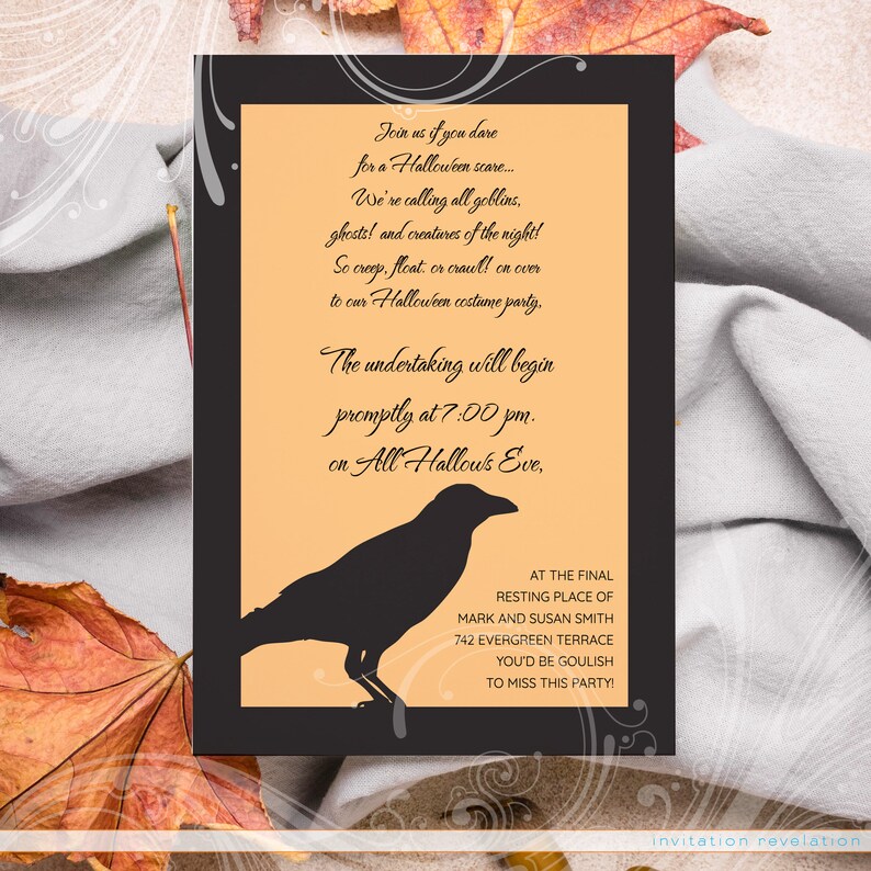 Crow Invitation, Crow Invite, Halloween Invite, Costume Party Invitaion ...