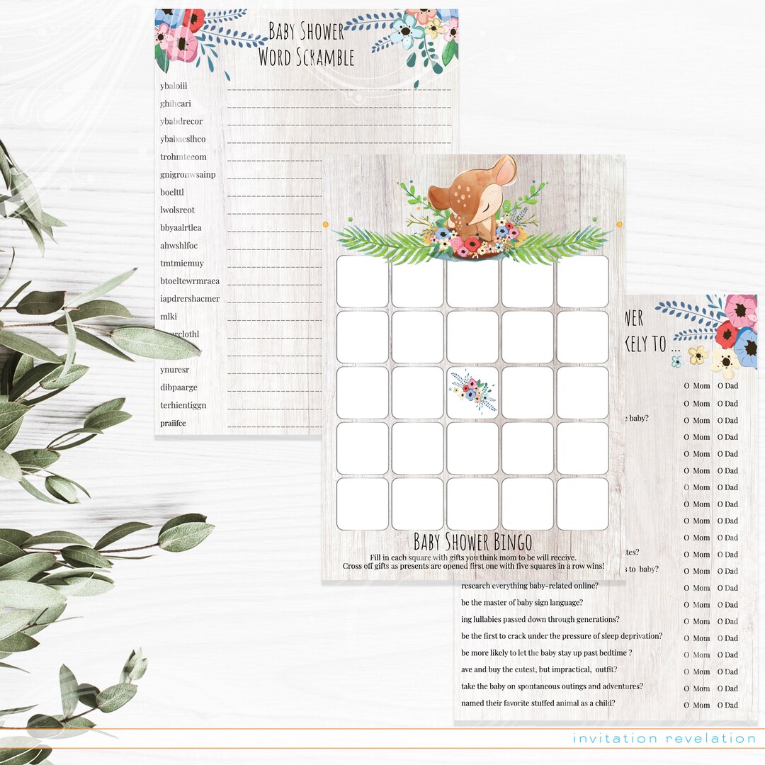 Cute Fawn Baby Shower Games, Woodland Shower Games, Printable Baby ...