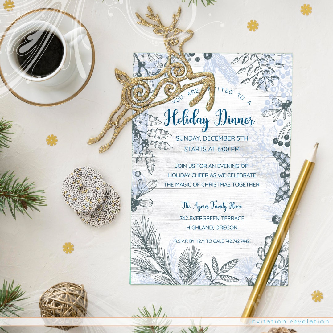 Holiday Dinner Invite, Xmas Invite, Christmas Party Invite, Printable ...