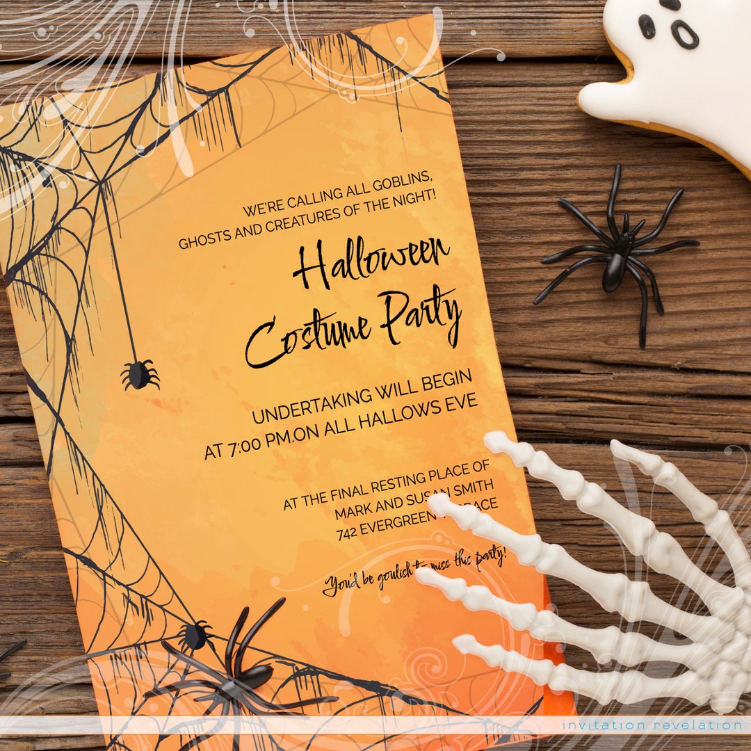 Spider and Webs Invitation, Spiderweb Invite, Halloween Invitation ...
