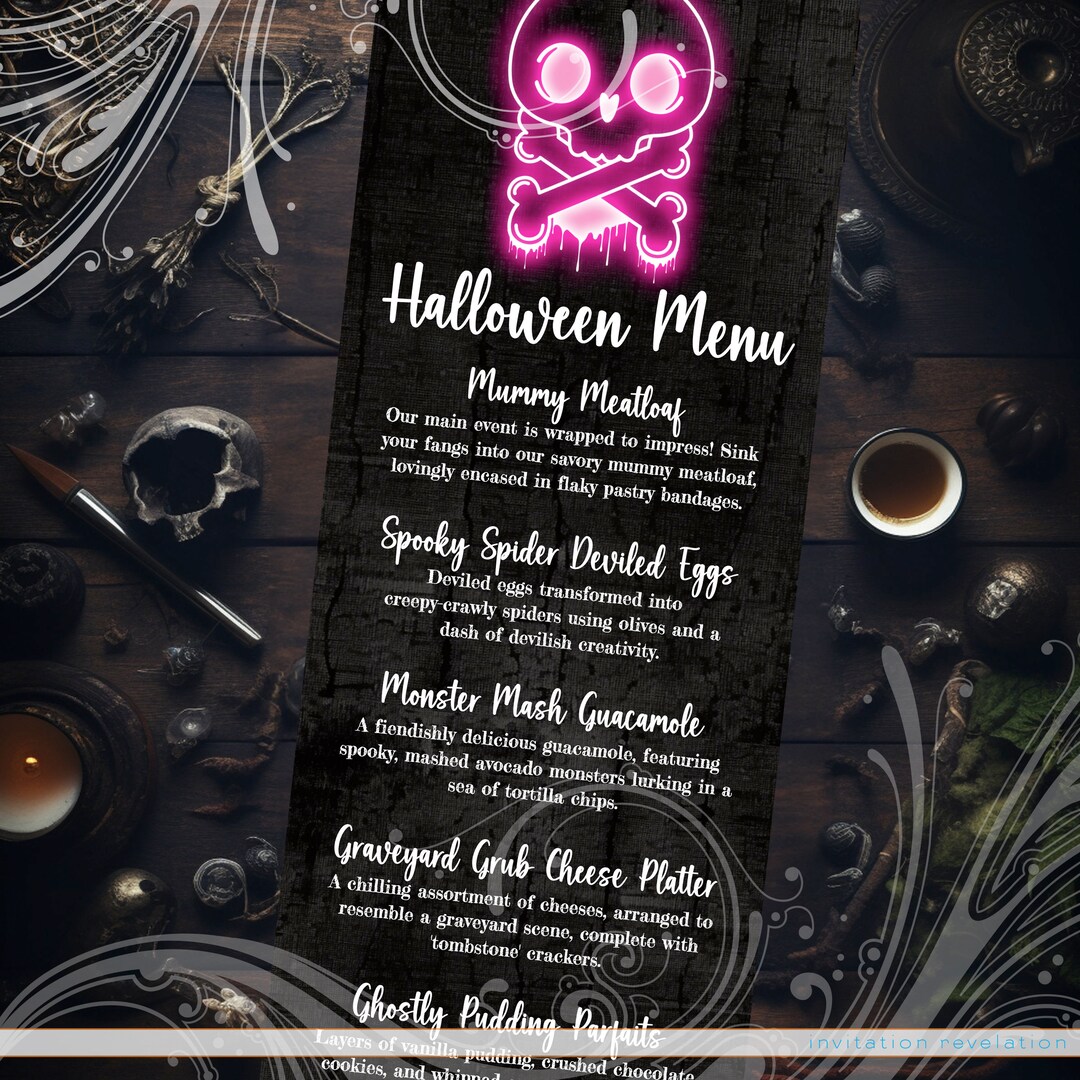 Neon Skull Menu Creepy Cute Menu Halloween Menu Halloween - Etsy