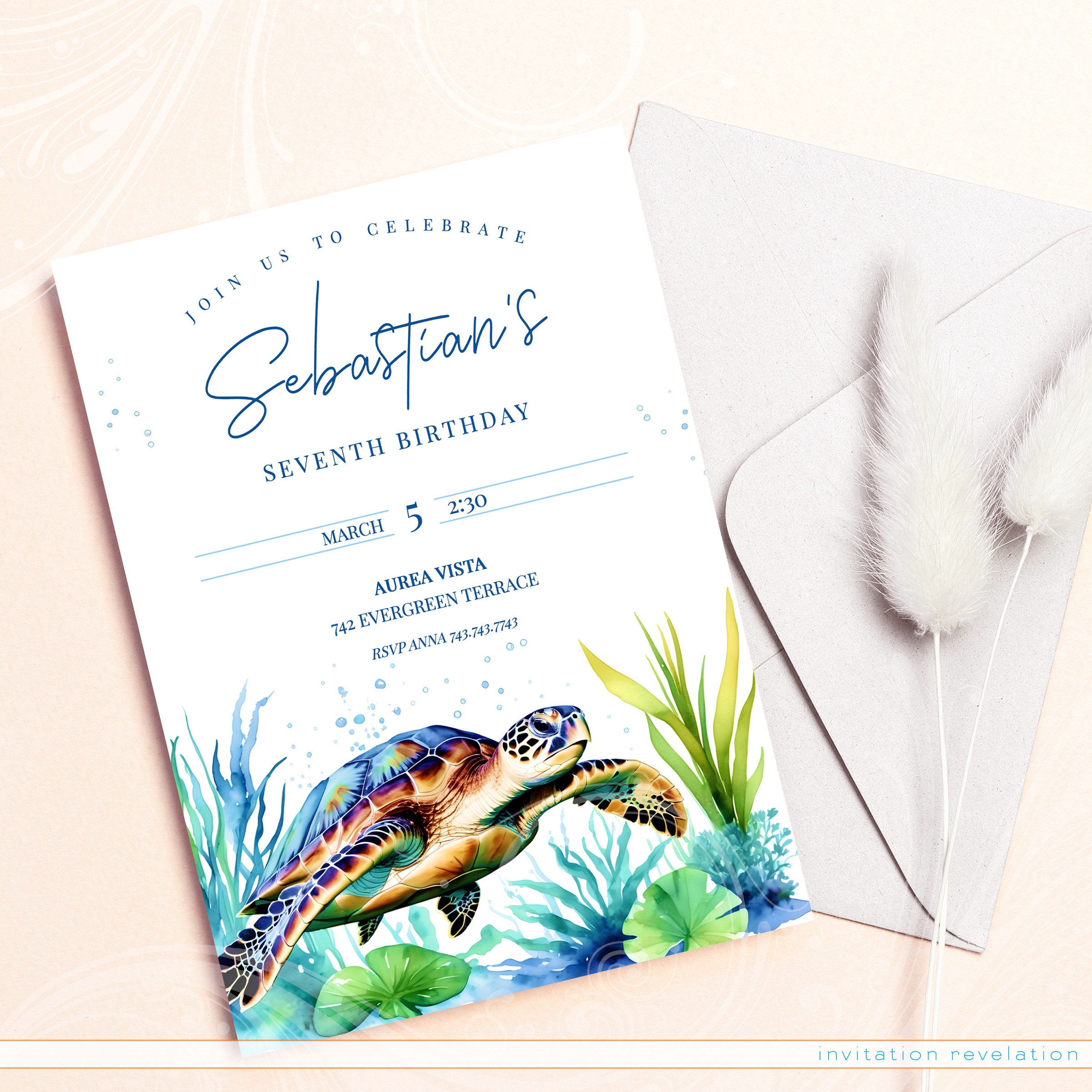 Sea Turtle Invitation, Under the Sea Invite, Ocean Theme Birthday ...