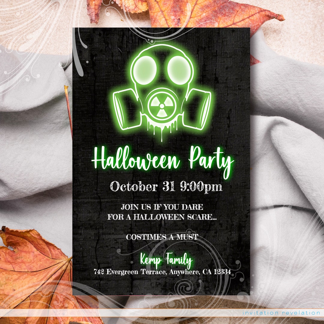 Neon Radioactive Invite, Halloween Invite, Halloween Party Neon Invite ...