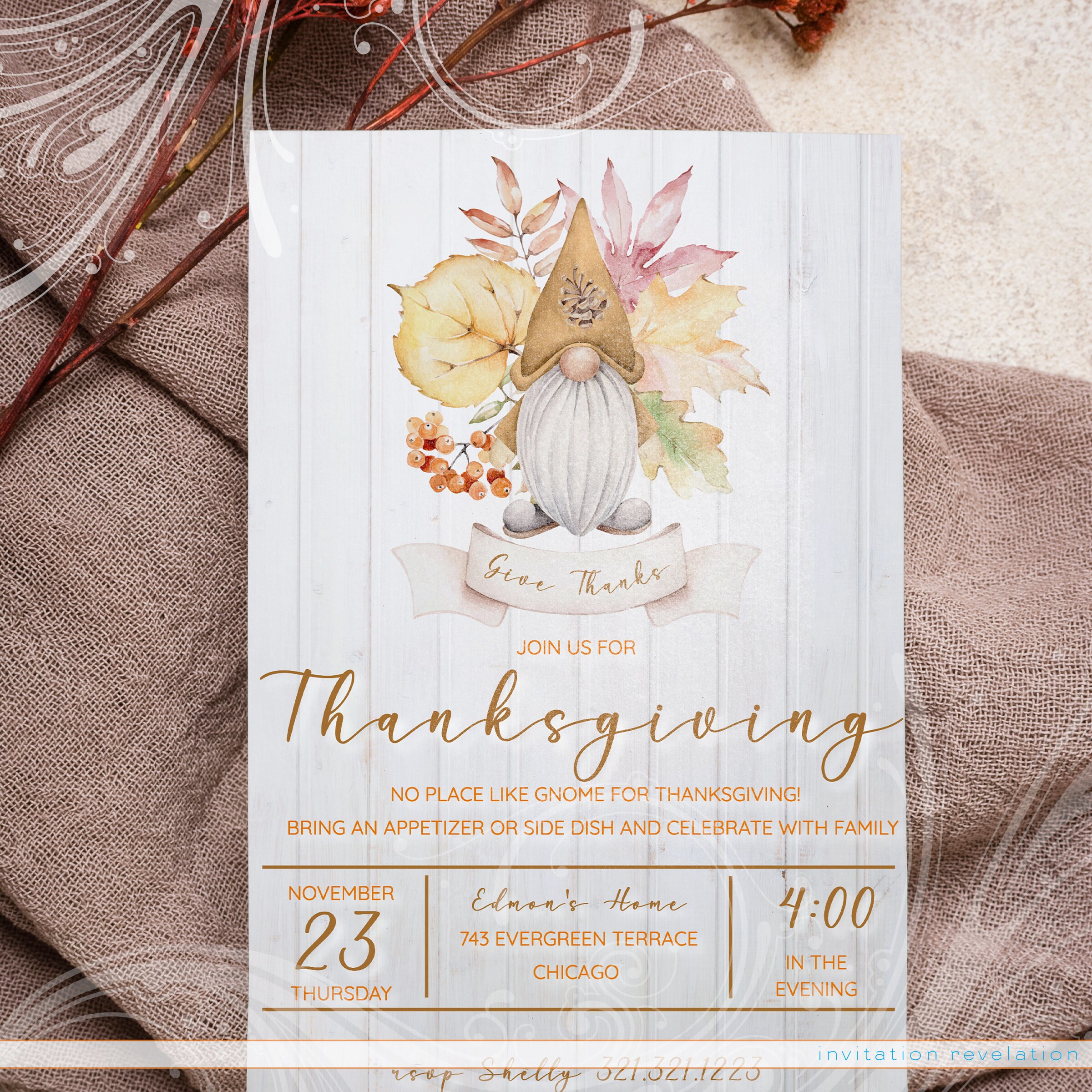 Gnome Thanksgiving Invite, Thanksgiving Invite, Fall Invitation ...