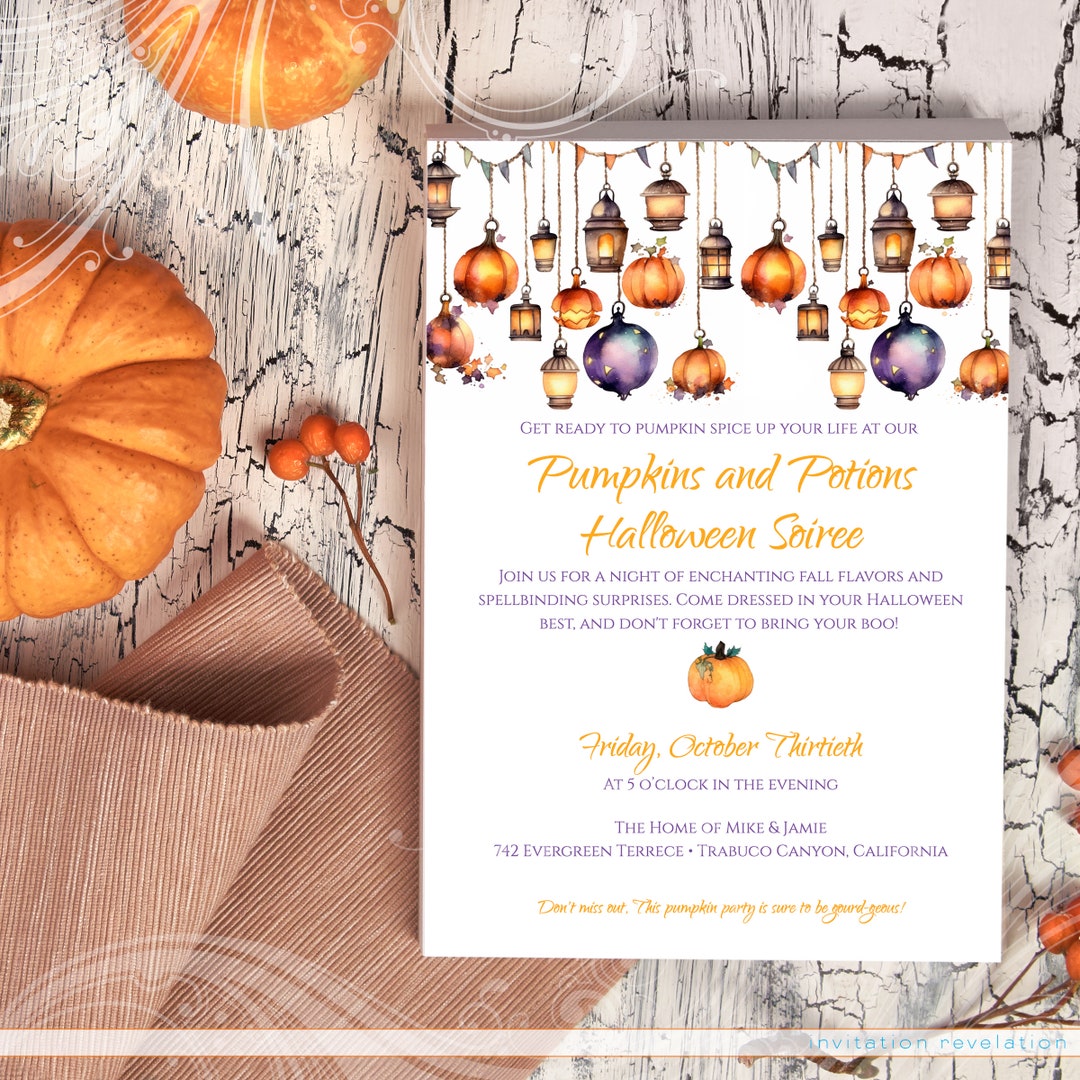 Pumpkin and Potions Invite, Halloween Invite, Party Invite, Gothic ...