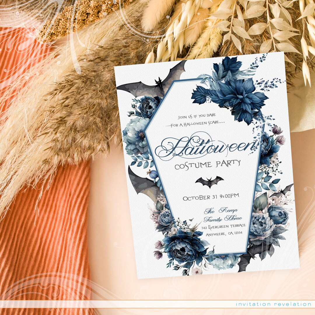 Coffin & Roses Invitation, Halloween Invite, Party Invite, Gothic ...