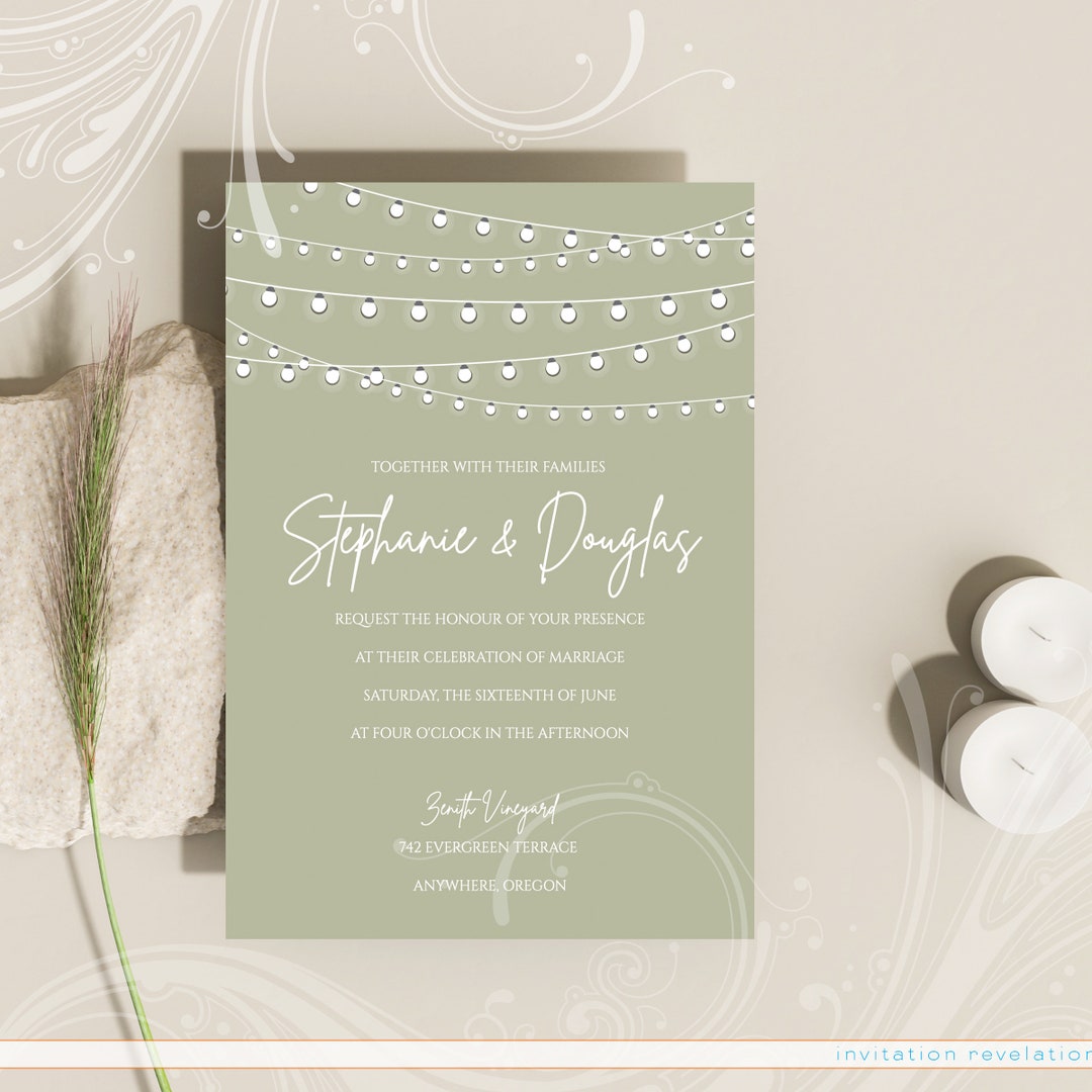String Lights Invite, Modern Light Invite, Simple Wedding Invite ...