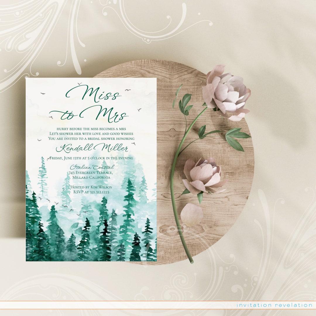 Misy Forest Bridal Shower Invitation, Watercolor Forest , Outdoor ...