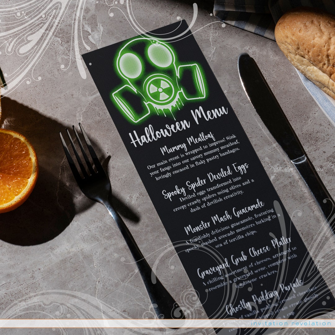 Neon Radioactive Menu, Halloween Menu, Halloween Party Neon Menu, Glow ...