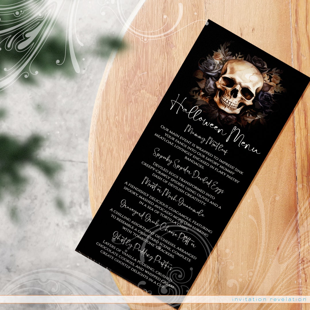 Skull and Roses Menu, Macabre Halloween Menu, Gothic Menu, Dark Romance ...